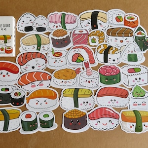 30 Kawaii Sushi Stickers, Cute Japanese Food Sushi Theme Stationery ...