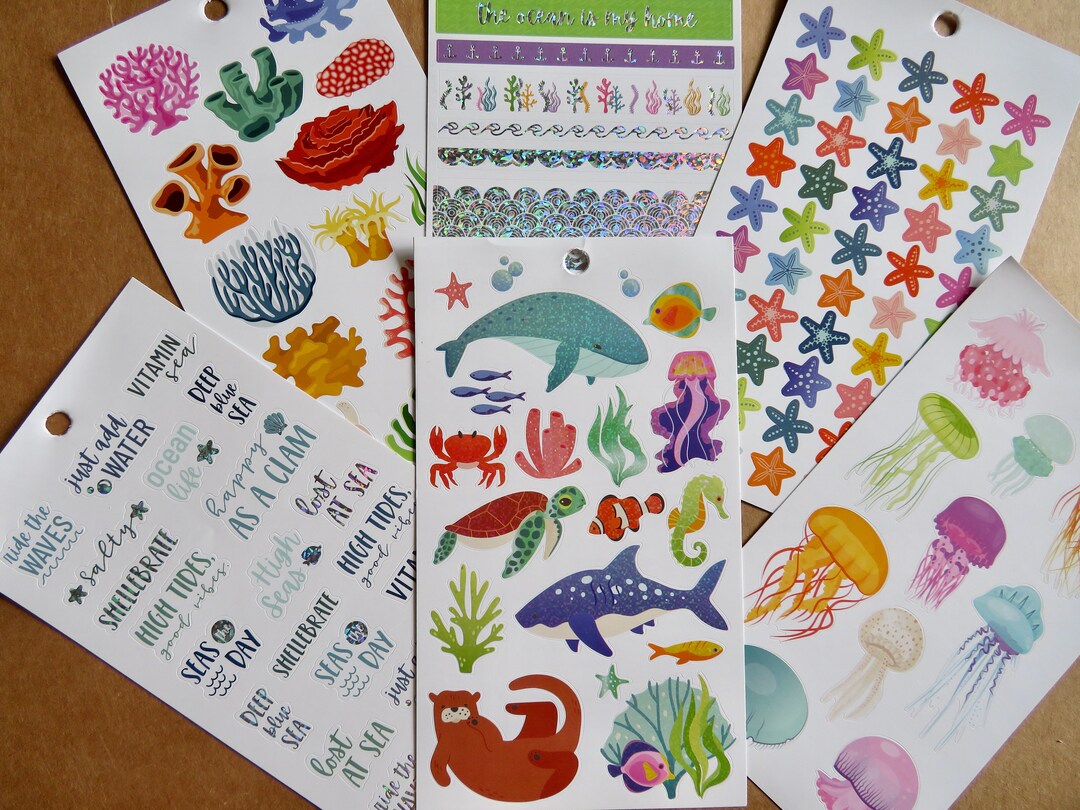 Ocean Reef Animal Sticker SET, Sea Marine Life Stickers, Coral Starfish ...