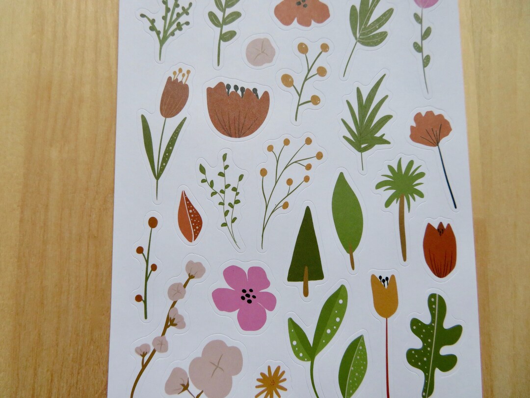 Flower Doodle Plant Sticker Sheet, Nature Garden Woodland Planner ...