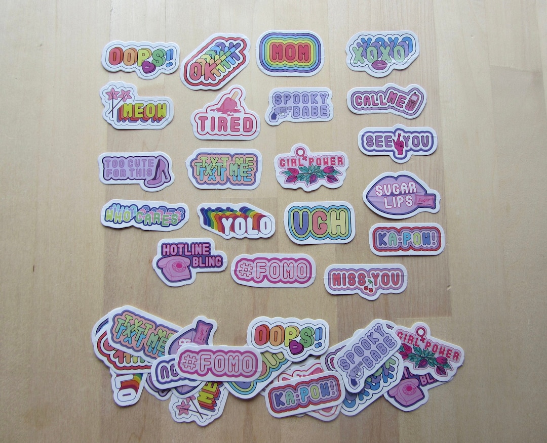 40 Text Word Stickers, Kawaii Expression Phrase Stickers, Yolo Label ...