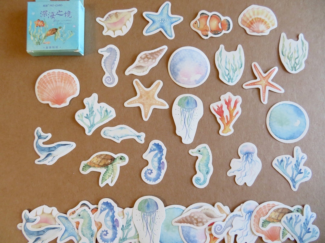 46 Ocean Reef Marine Life Watercolor Stickers, Seahorse Starfish ...