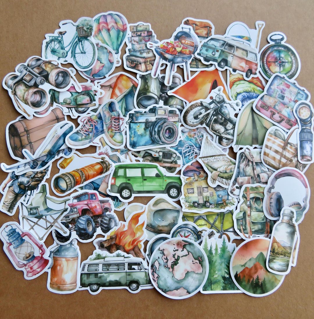 50 Large Watercolor Camping Stickers, Campsite Travel Stickers, World ...