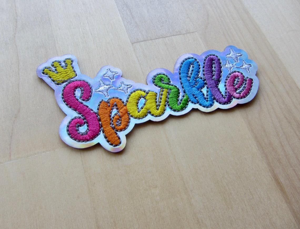 Rainbow Sparkle Word Iron on Patch, Inspirational Positive Word ...