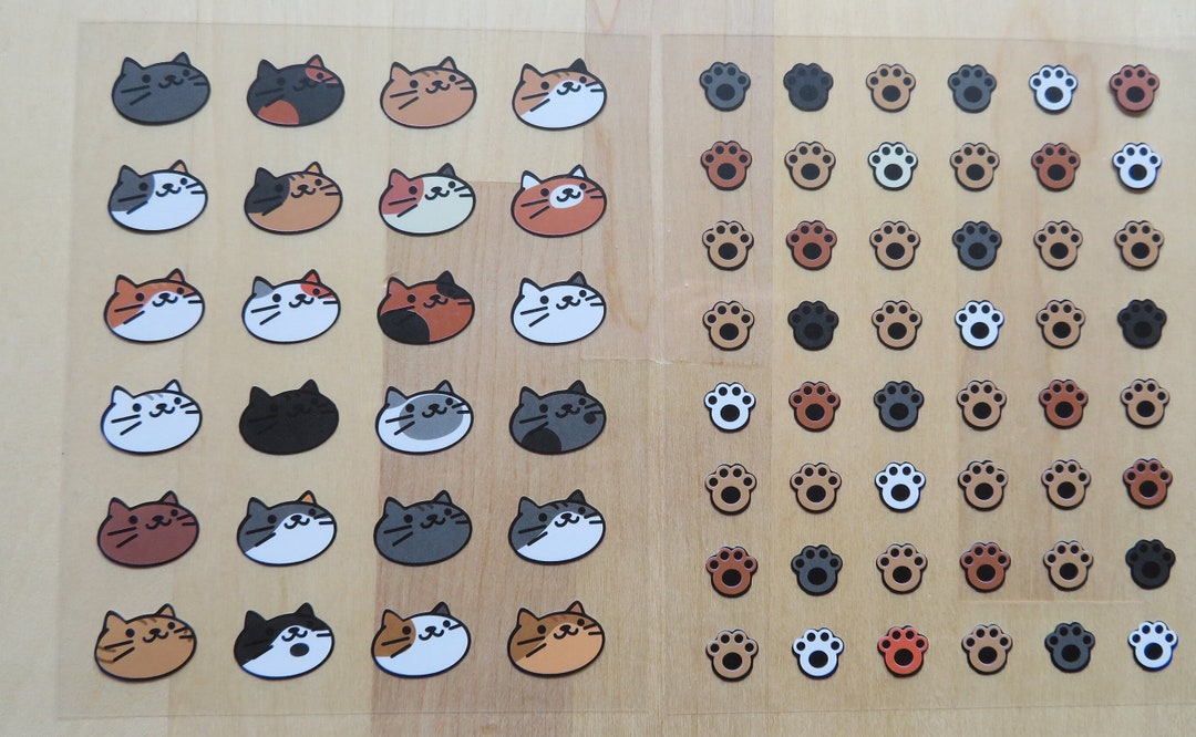 Cat Emoji Face and Paws Sticker Sheets, Cat Journal Planner ...