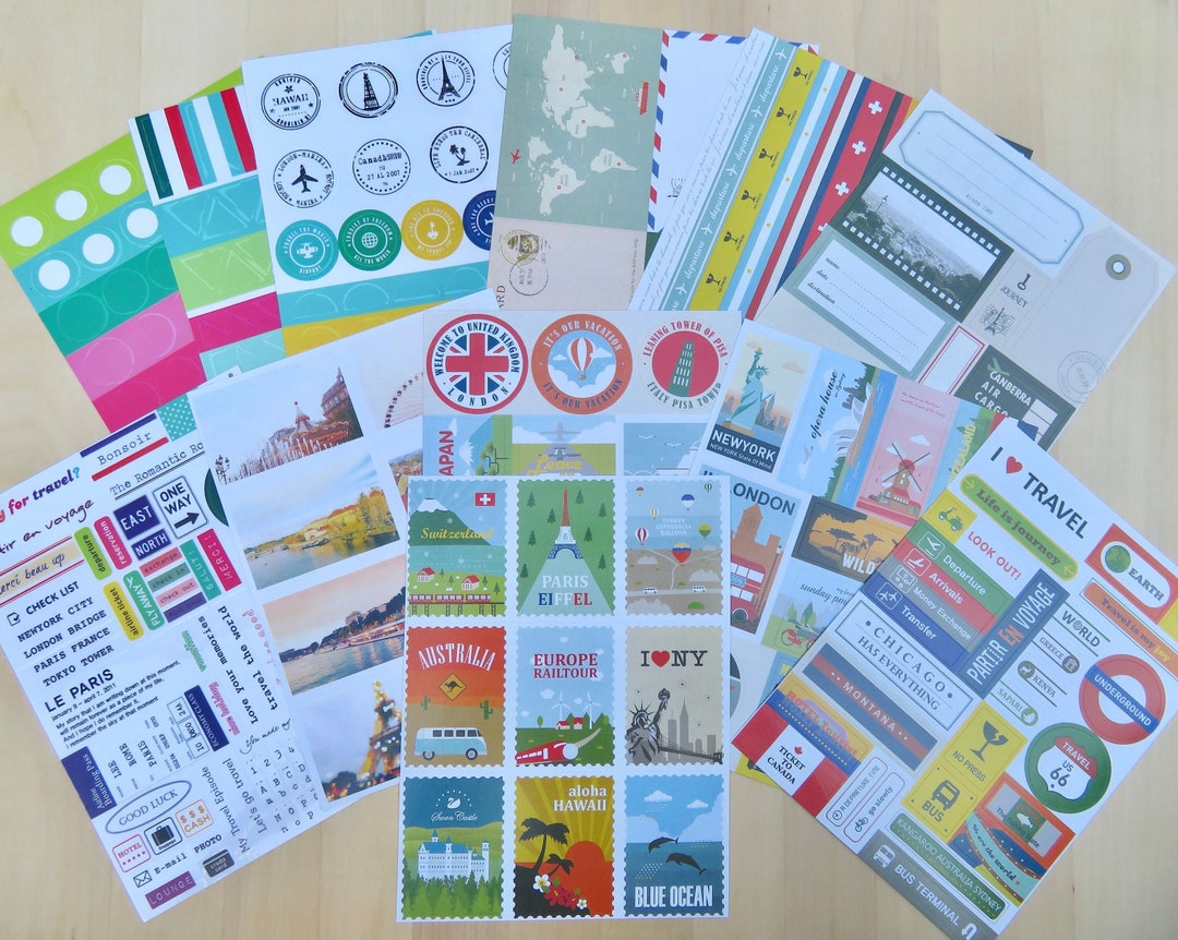 SET Kawaii Travel Stickers, Travel Theme Stationery, Planner Journal ...