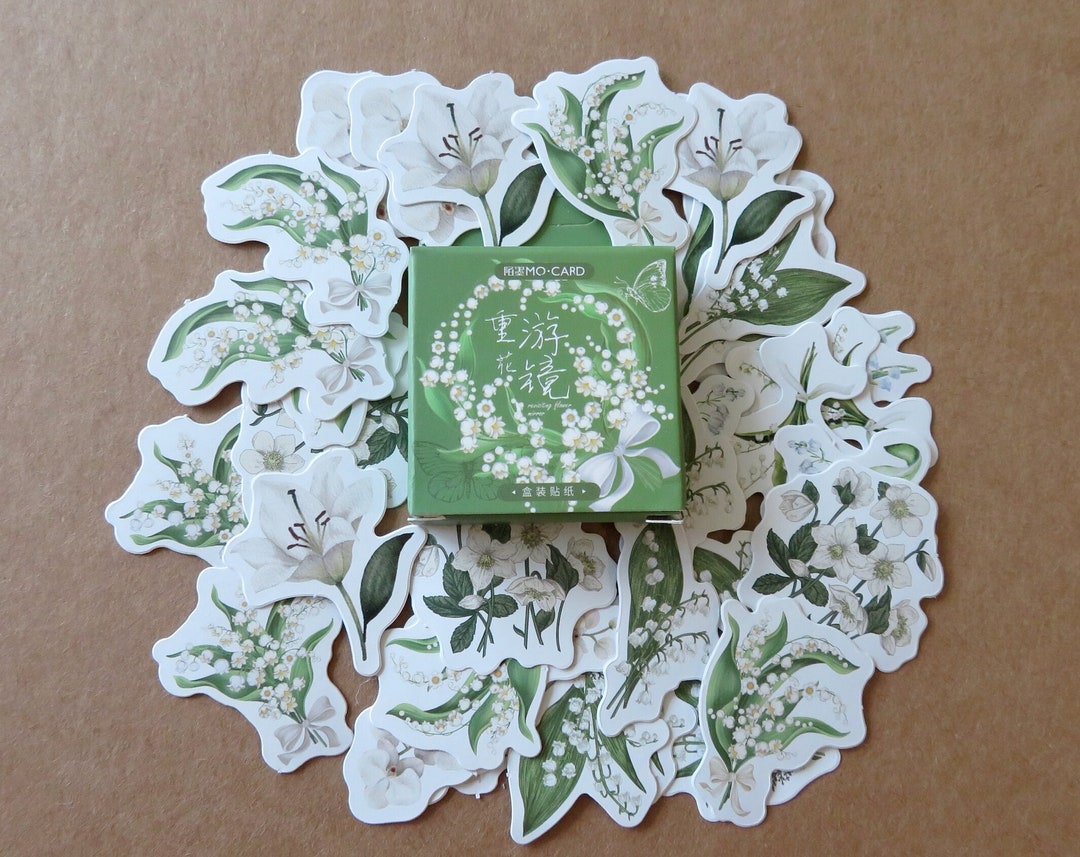 45 Lily of the Valley Stickers, White Flower Nature Label Stickers ...