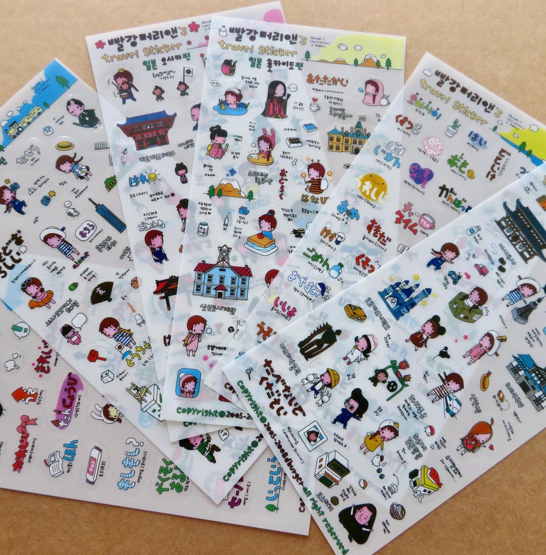 Japan Travel Stickers, Korean Word Language Cartoon Stickers, Cute ...