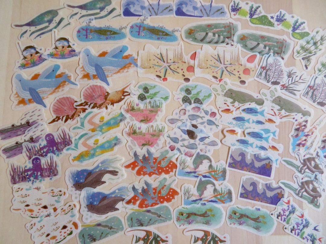 60 Ocean Theme Stickers, Vellum Planner Journal Diary Reef Fish ...