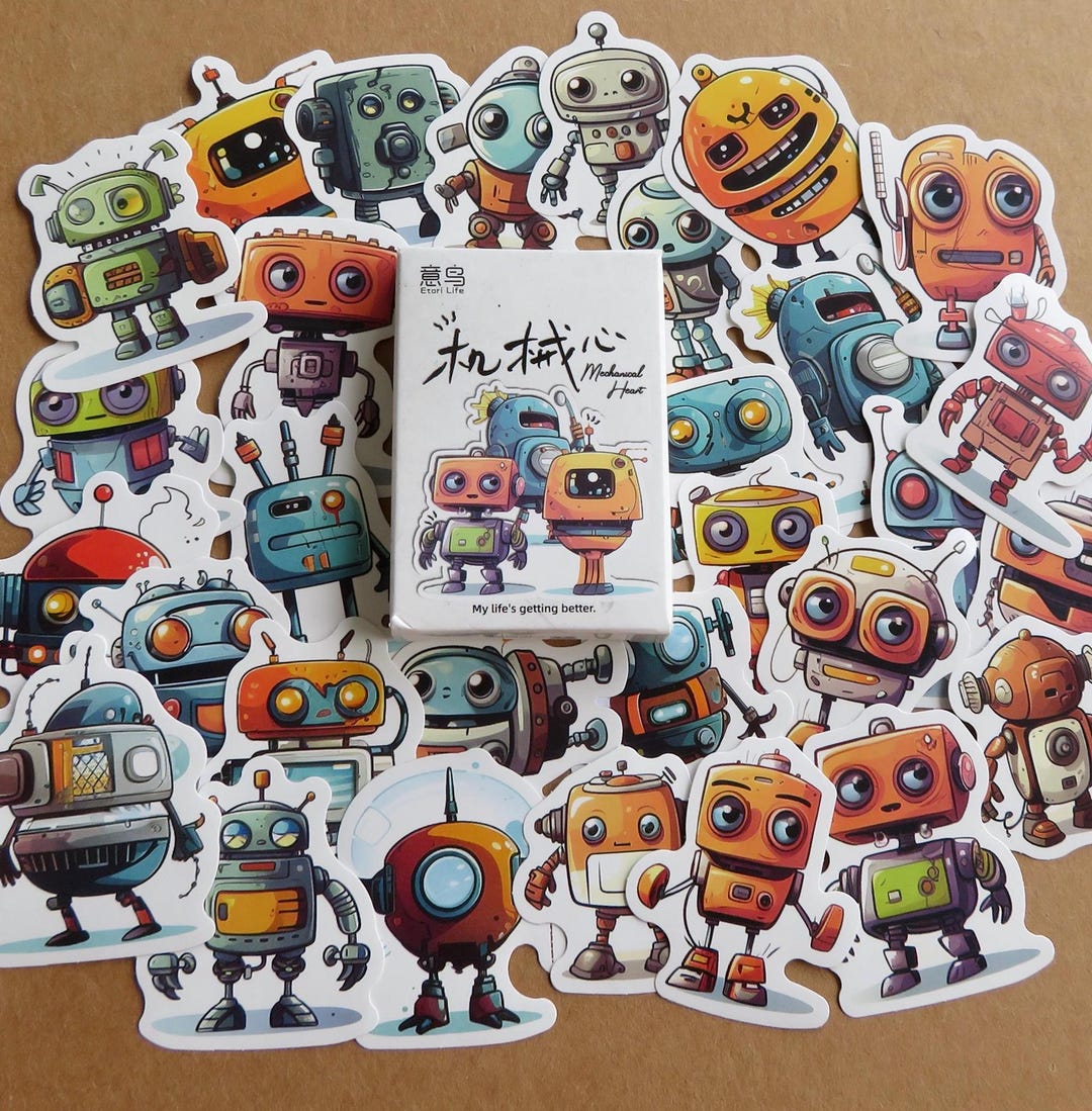 36 Robot Stickers, Cute Robot Sticker Set, Sci Fi Science Tech Robotics ...