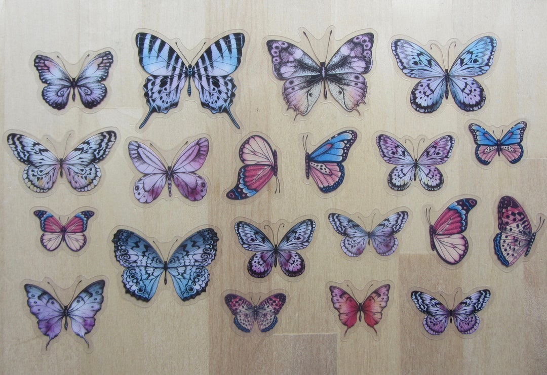 40 Realistic Blue & Pink Butterfly Stickers, Nature Garden Woodland ...