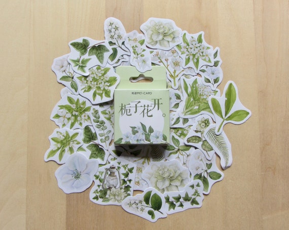 46 White & Green Flower Stickers Plant Leaf Stickers Nature - Etsy
