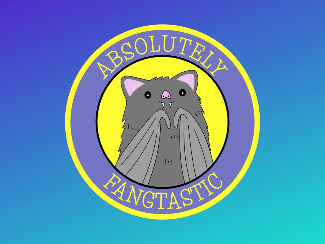 Bat Illustration Fangtastic Sticker, Funny Bat Animal Pun Laptop Bottle ...