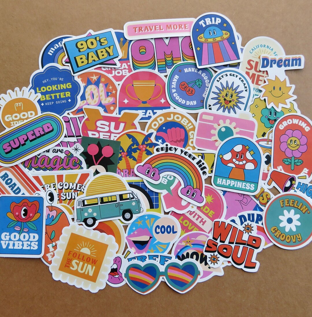 50 Retro Pop Culture Stickers, Kawaii Word Phrase Stickers, Planner ...