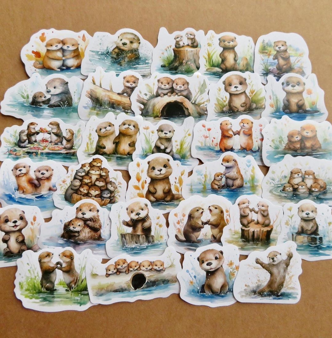 30 Otter Stickers, Watercolor Illustrated Stickers, Cute Otter Lover ...