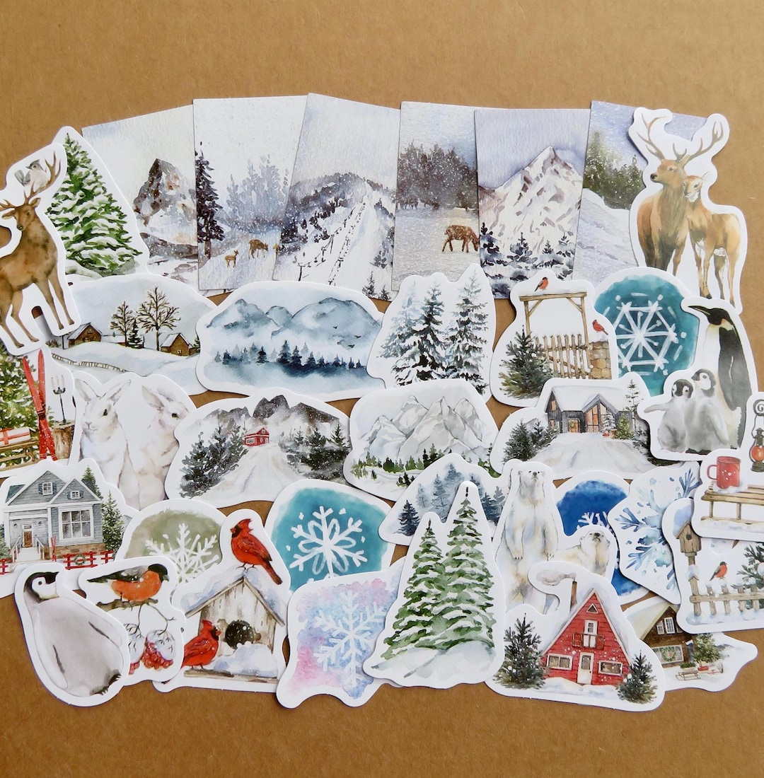 36 Winter Snow Scenery Stickers, Snowy Landscape Art Planner Journal ...