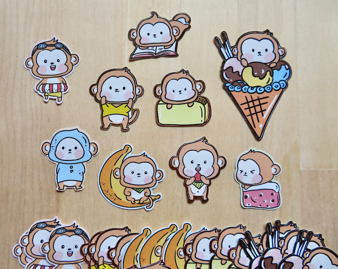 Nekoni Monkey Stickers, Kawaii Monkey Stickers, Planner Journal ...