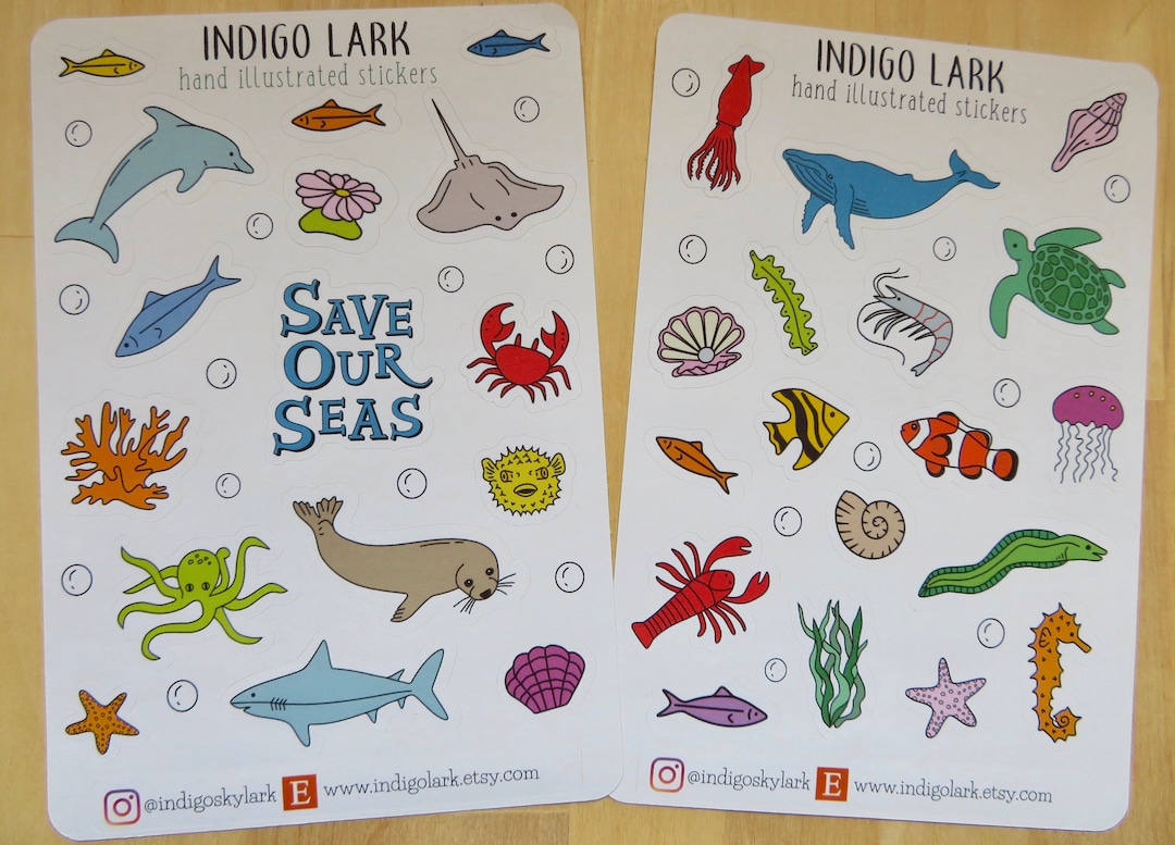 Ocean Marine Animal Fish Planner Stickers, Stingray Turtle Shark Seal ...