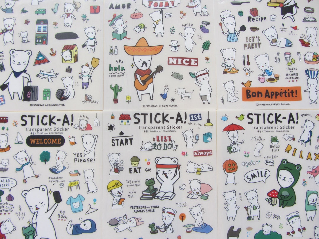 Buha Bear Stick-a Korea Sticker Set, Illustrated Doodle Bear Stickers ...