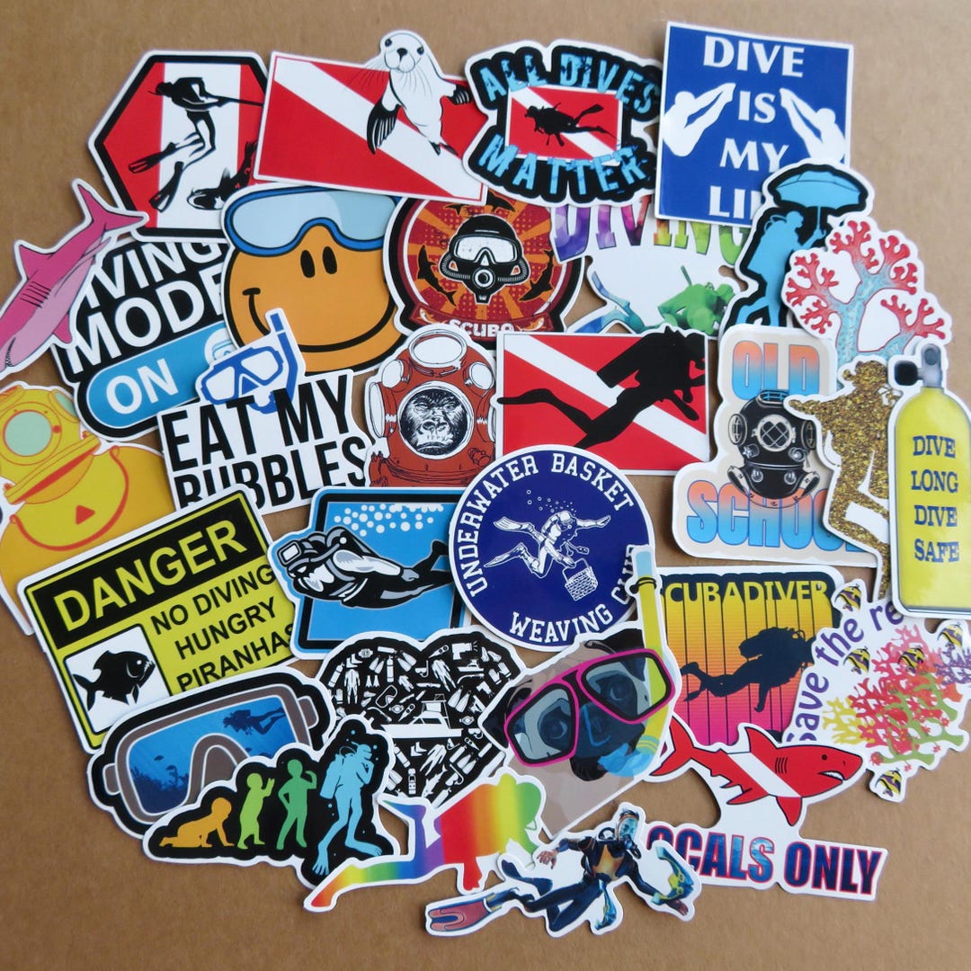 30 Illustrated Scuba Diving Stickers, Dive Planner Journal Scrapbooking ...