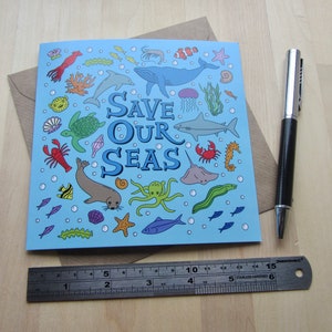 Save Our Seas Ocean Illustrated Greeting Card, Sea Animal Marine ...