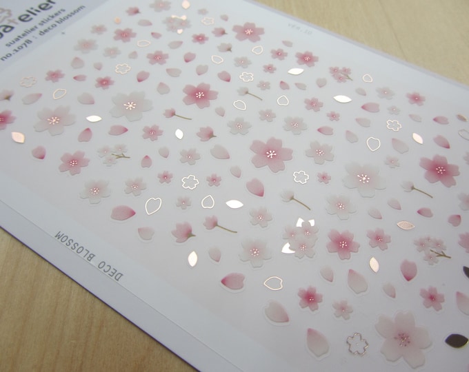 CHERRY BLOSSOMS Waterslide Nail Decals Metallic Pink Flower Nail Art 45 Opaque Transfer Nail ...