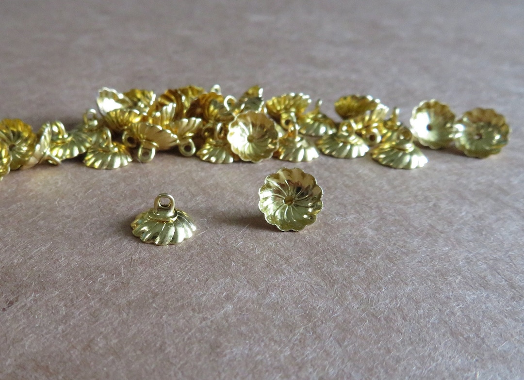 10 Mm Glue on Bail Bead Caps, Fluted Scalloped Gold Bead Caps for Resin ...