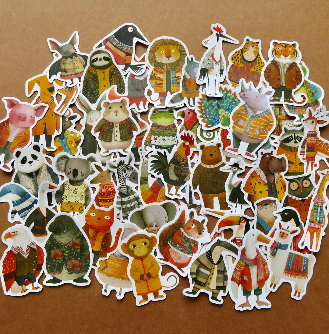 55 Quirky Animal Stickers, Illustrated Animals in Outfits Stickers ...