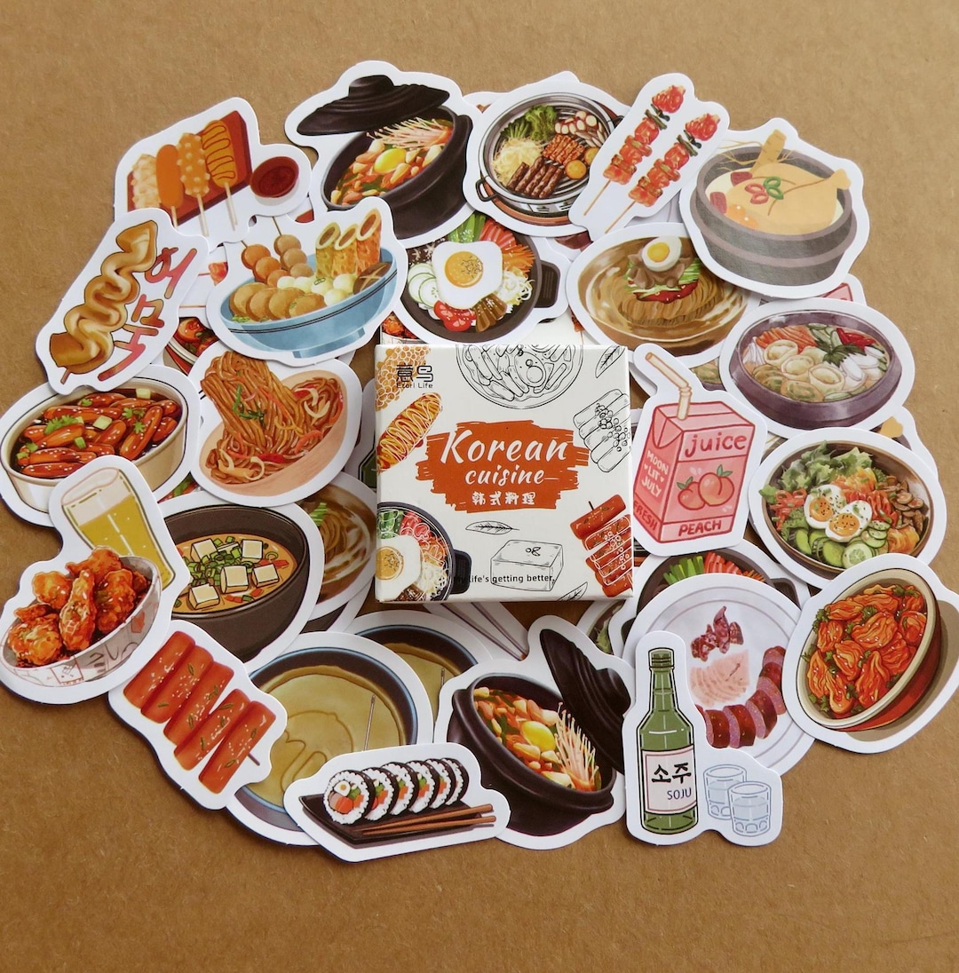 46 Korean Food Stickers, Asian Cuisine Stickers, Food & Drink Theme ...
