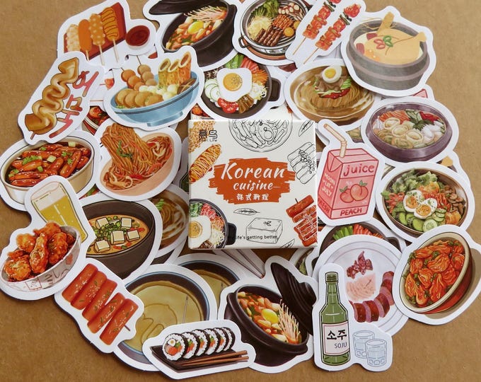 46 Korean Food Stickers, Asian Cuisine Stickers, Food & Drink Theme ...