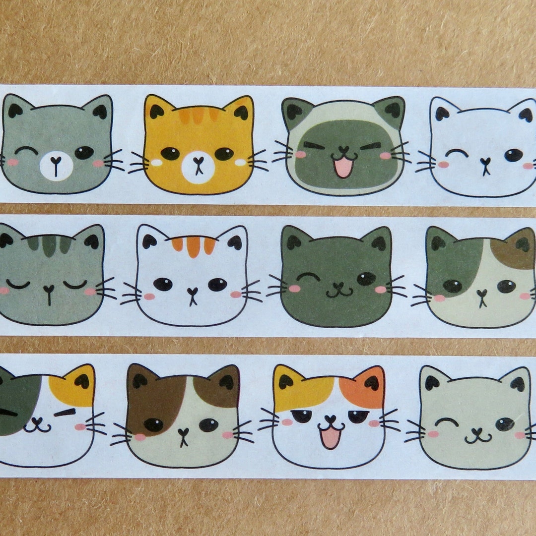 Cat Face Washi Tape, Illustrated Cartoon Cat Emoji Paper Adhesive Tape ...