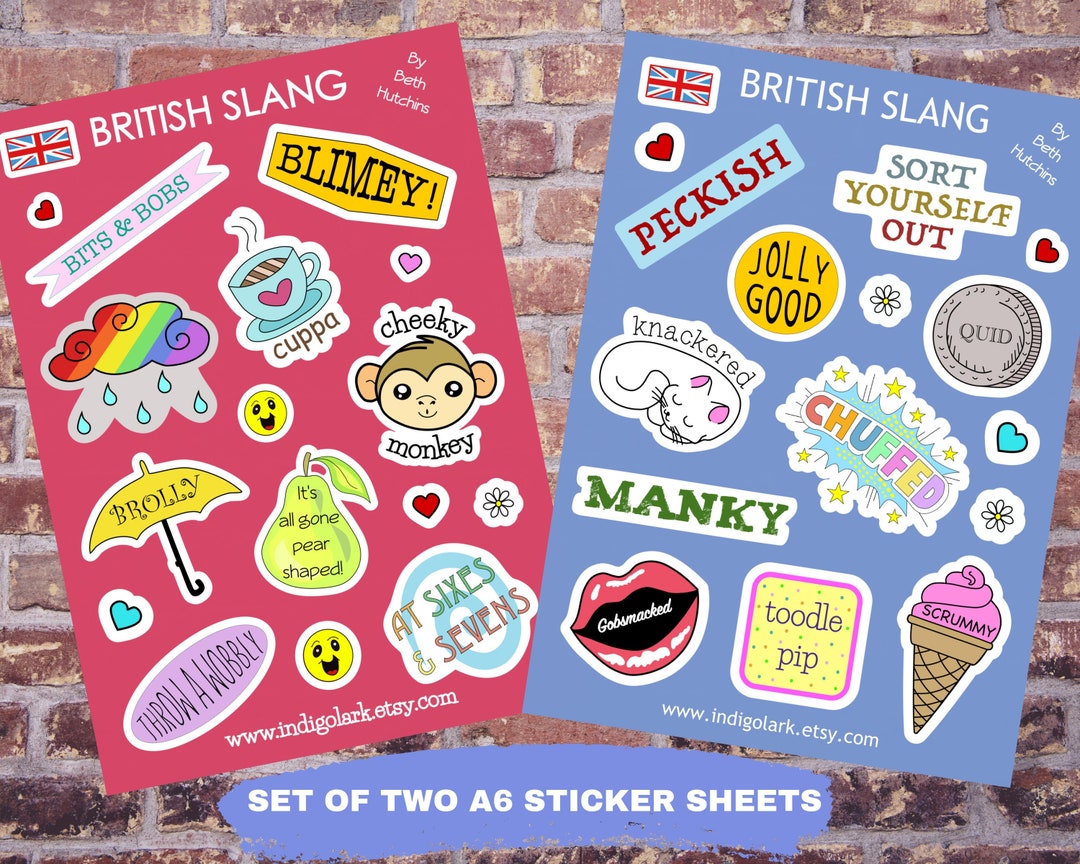 British Slang Vinyl Illustrated Sticker SET, Funny Phrase Words Planner ...