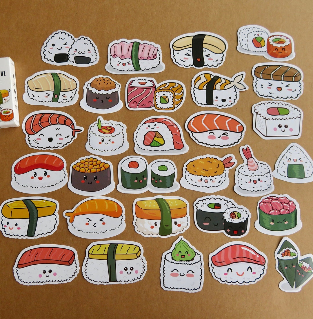 30 Kawaii Sushi Stickers, Cute Japanese Food Sushi Theme Stationery ...