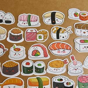 30 Kawaii Sushi Stickers, Cute Japanese Food Sushi Theme Stationery ...