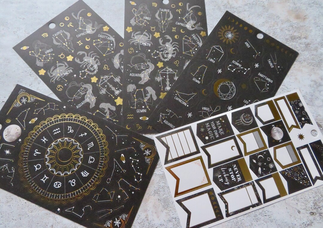 SET Space Celestial Space Stickers Gold Foil Moon Planet - Etsy
