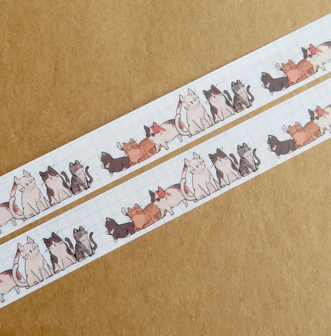 Cat Washi Tape, Illustrated Cat Paper Adhesive Tape, Kitty Packaging ...