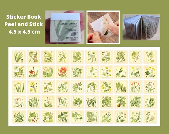 50 Botanical Flower Illustration Sticker Book, Floral Planner Journal ...