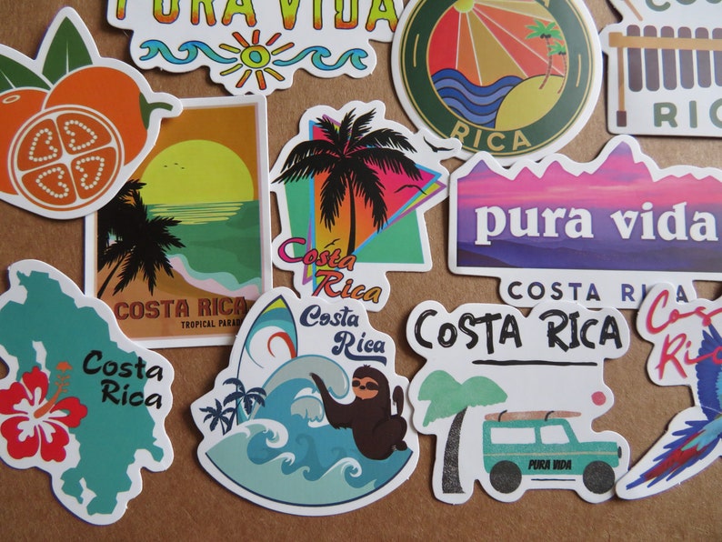 Costa Rica Pura Vida Theme Sticker Pack, Central America Travel ...