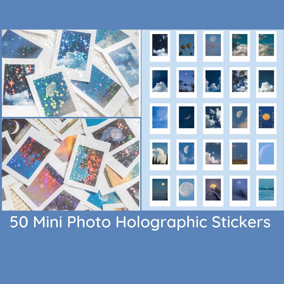 50 Tiny Holographic Cloud Sky Photo Stickers, Moon Journal Planner ...