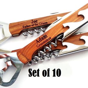 Set of 10 Engraved Corkscrews Groomsmen Gift Wine Key Personalized Beer ...