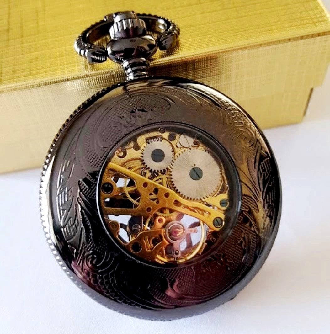 Black Pocket Watch Set of 4 Groomsmen Gift Engraved Pocket | Etsy