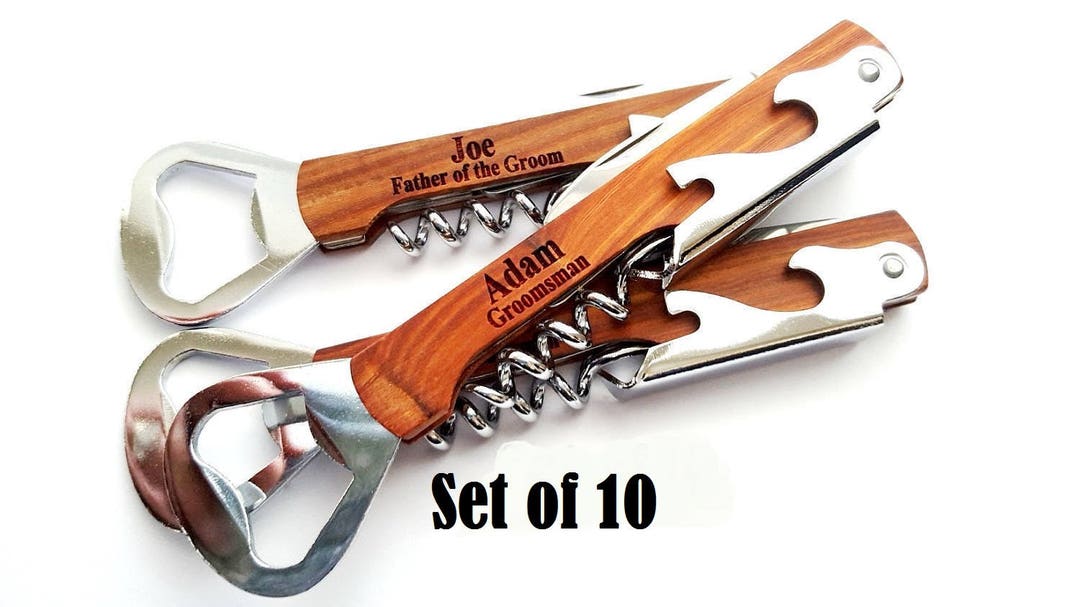 Set of 10 Engraved Corkscrews Groomsmen Gift Wine Key Personalized Beer ...