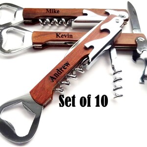 Set of 10 Engraved Corkscrews Groomsmen Gift Wine Key Personalized Beer ...