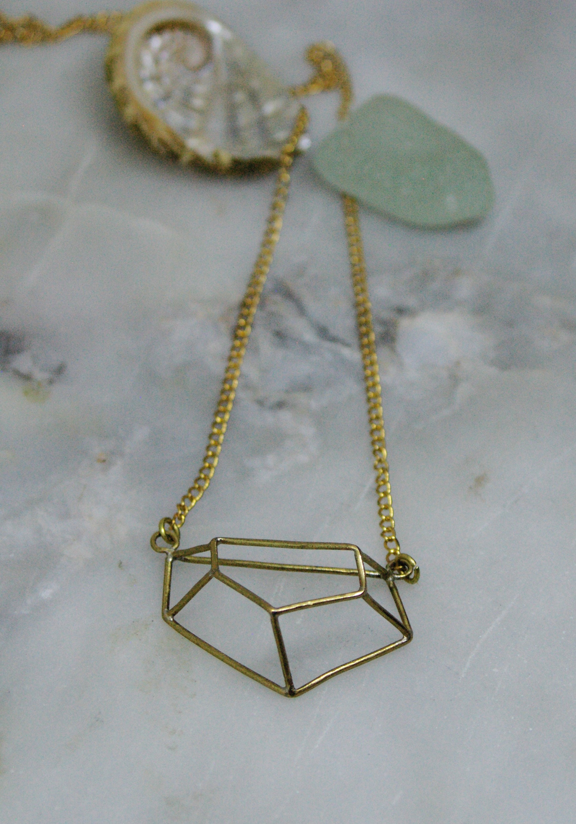 Geometric 3D Irregular Polygon Brass Wire Necklace - Etsy