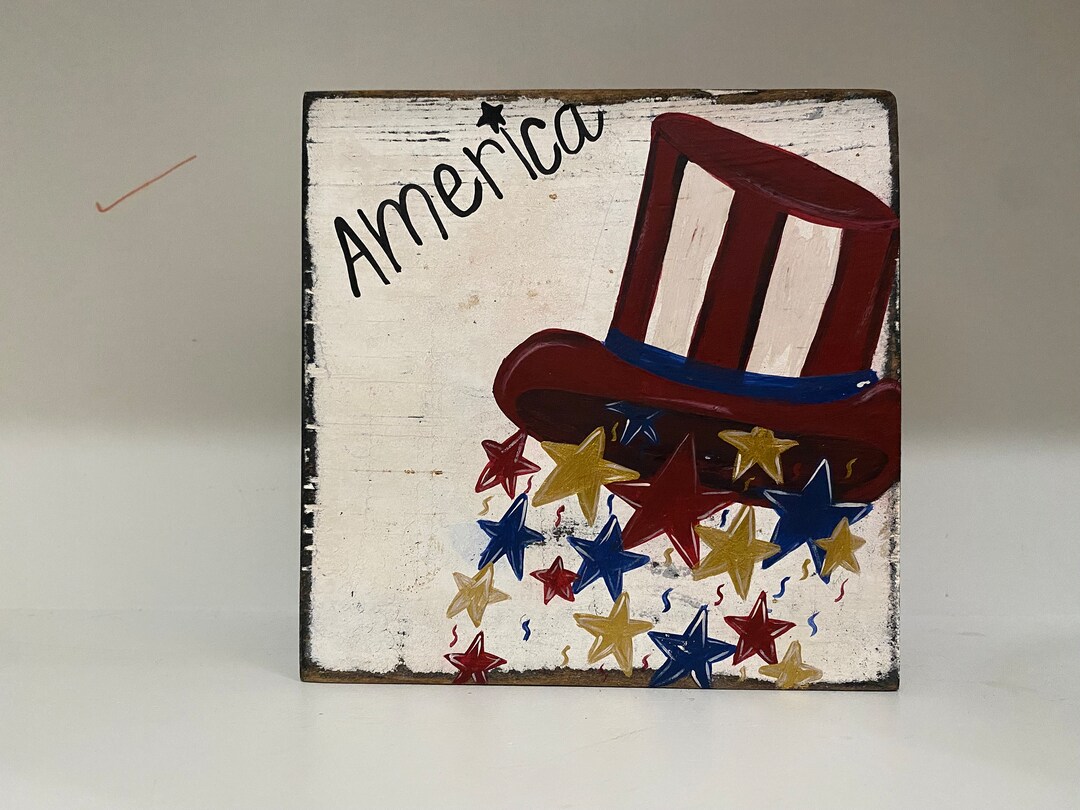 Small Hand Painted Distressed 5.5" X 5.5" X .75" America Uncle Sam's ...