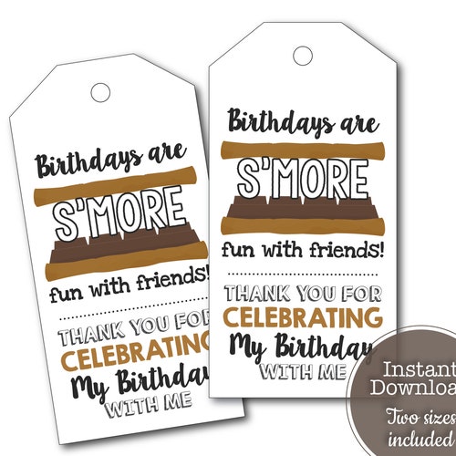 S'mores Birthday Favor Tags Thank You Digital Smores Party - Etsy