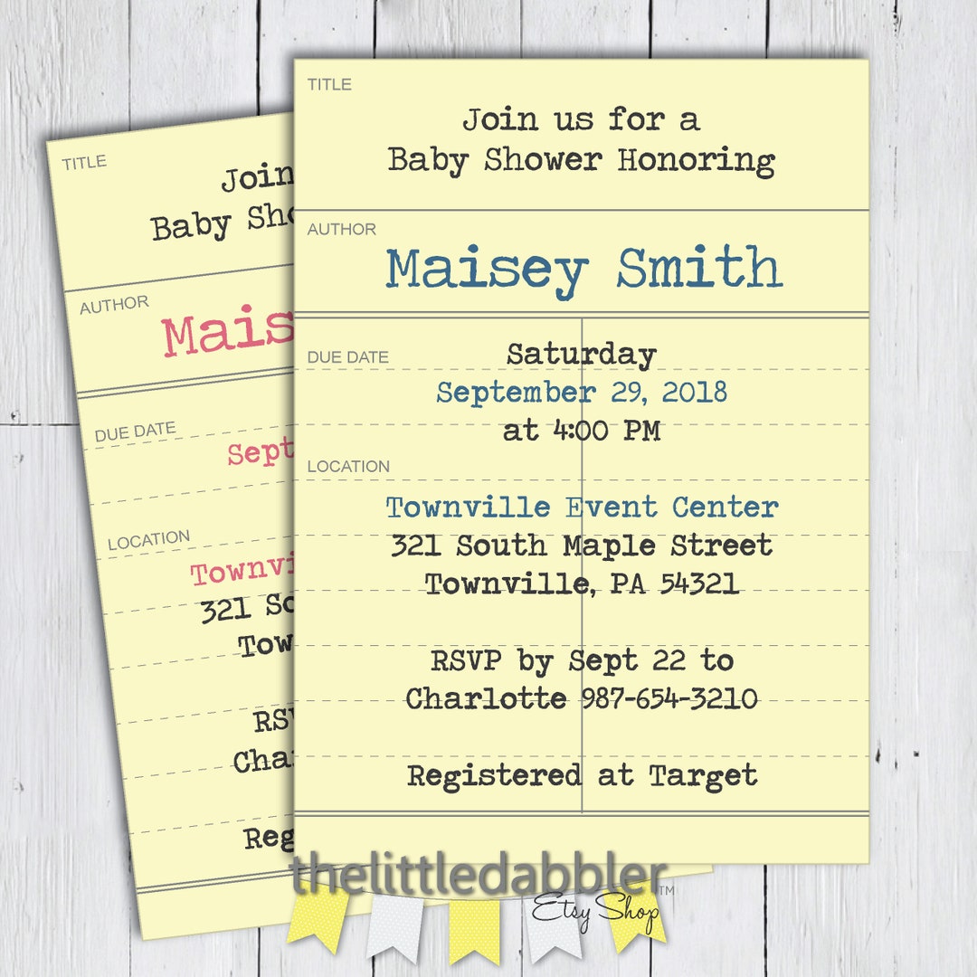 Printable Library Card Book Theme Baby Shower Invitation - Etsy