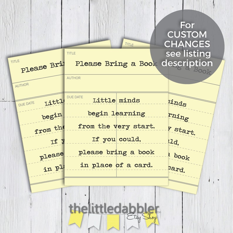 Bring a Book Instead of a Card Printable Library Card Book - Etsy