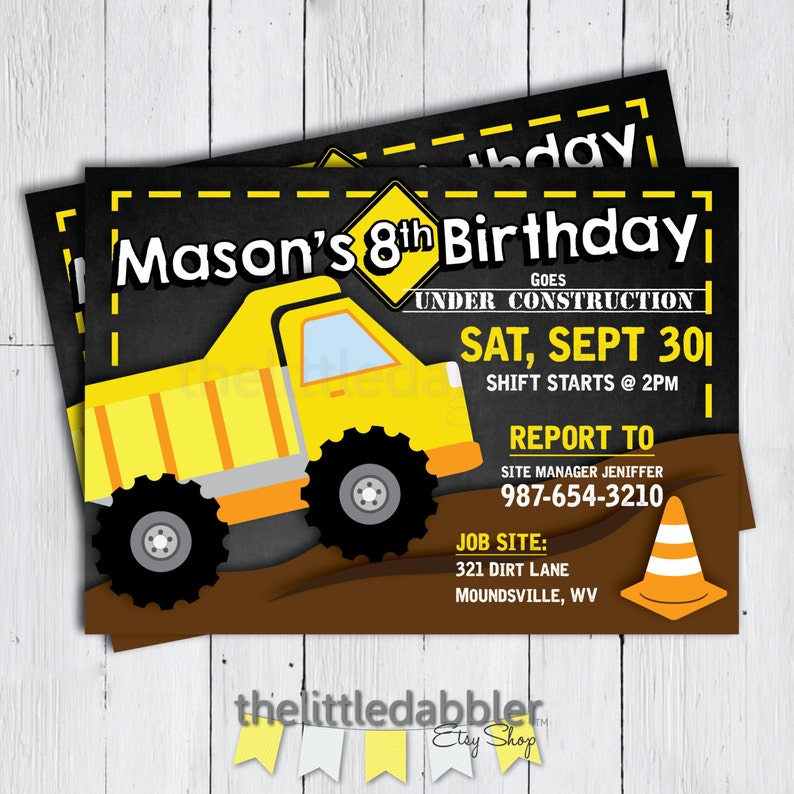 Printable Construction Dump Truck Birthday Invitation Etsy