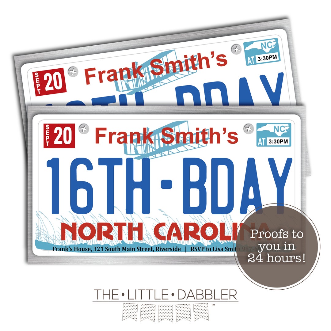 Printable North Carolina State License Plate Sweet 16th - Etsy