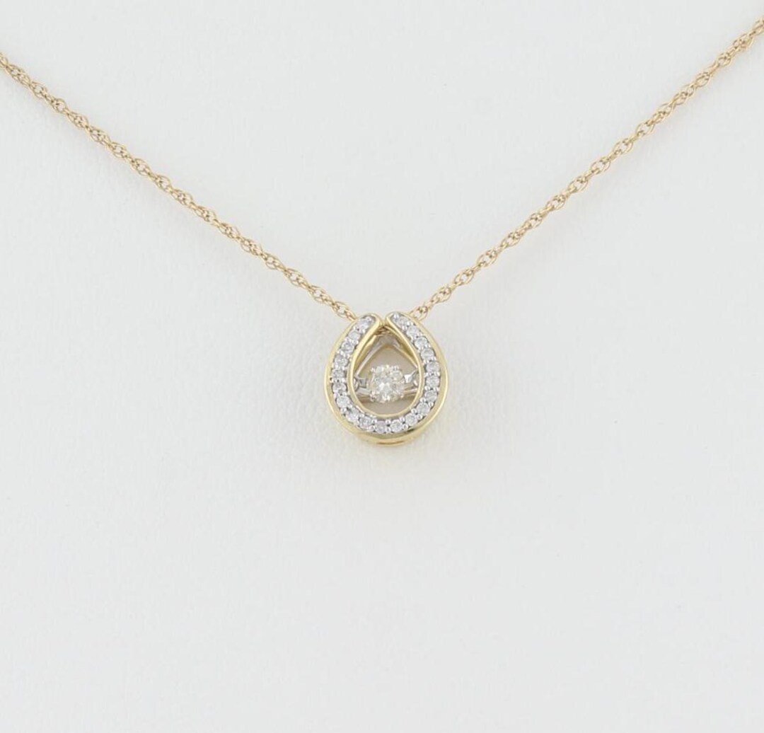 10k Yellow Gold Moving Floating Diamond Necklace 18 Chain - Etsy